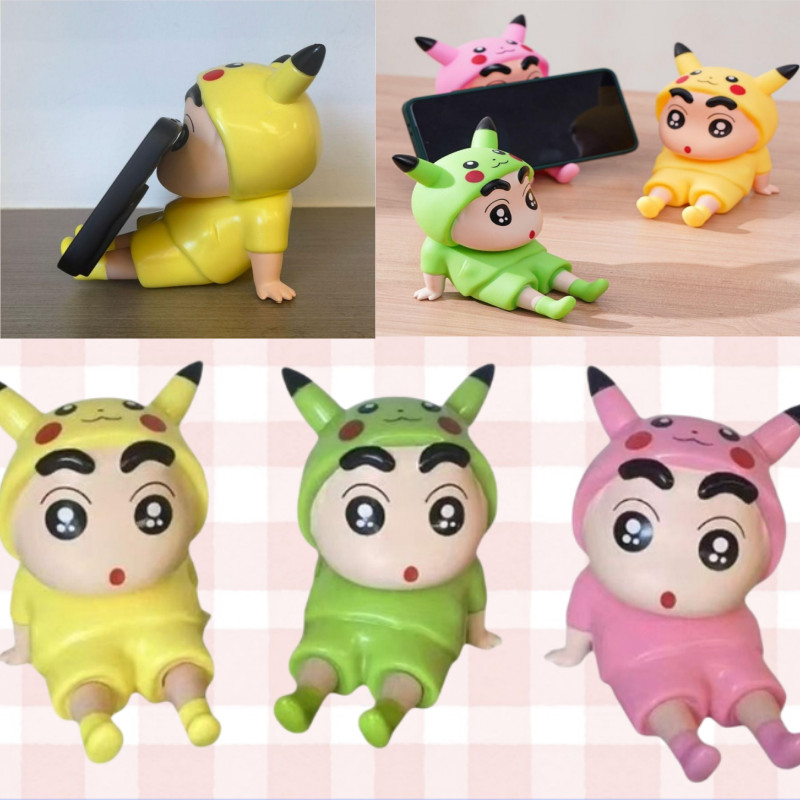 2pcs Creative Phone Holder Crayon Shin-Chan&Pikachu Figure Model Mobile Phone Stand Desk Decor ...