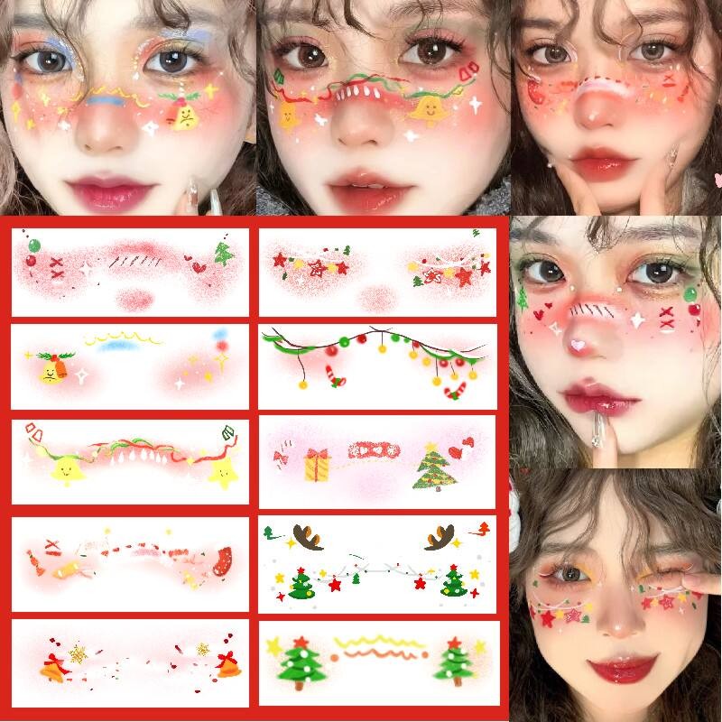 Christmas Tattoo Stickers, Cute Cartoon Painted Makeup Face Stickers ...