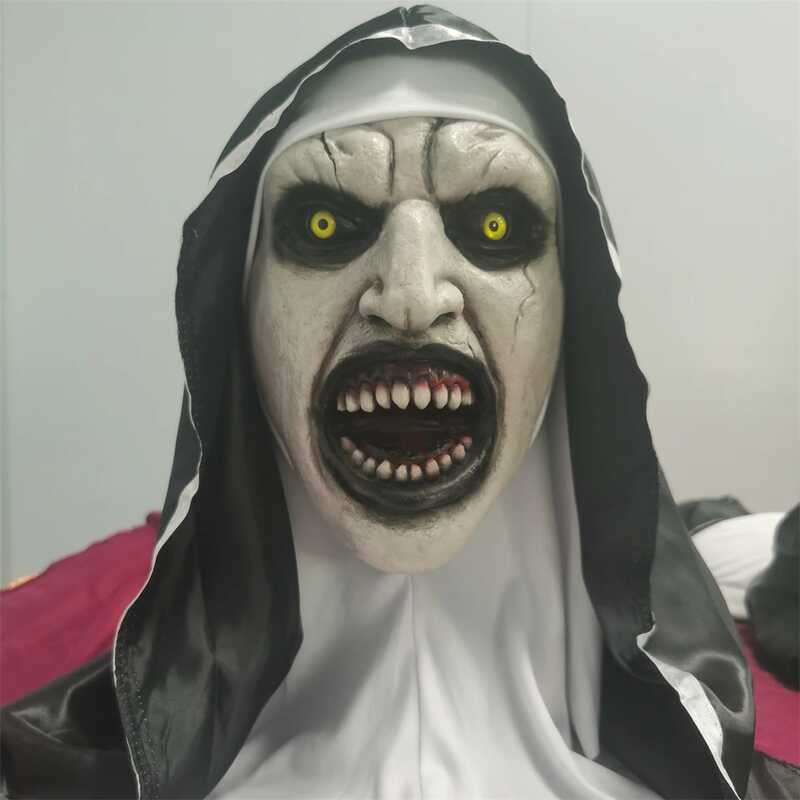 Horror Scary The Nun Latex With Turban Valak Cosplay Halloween Costume ...