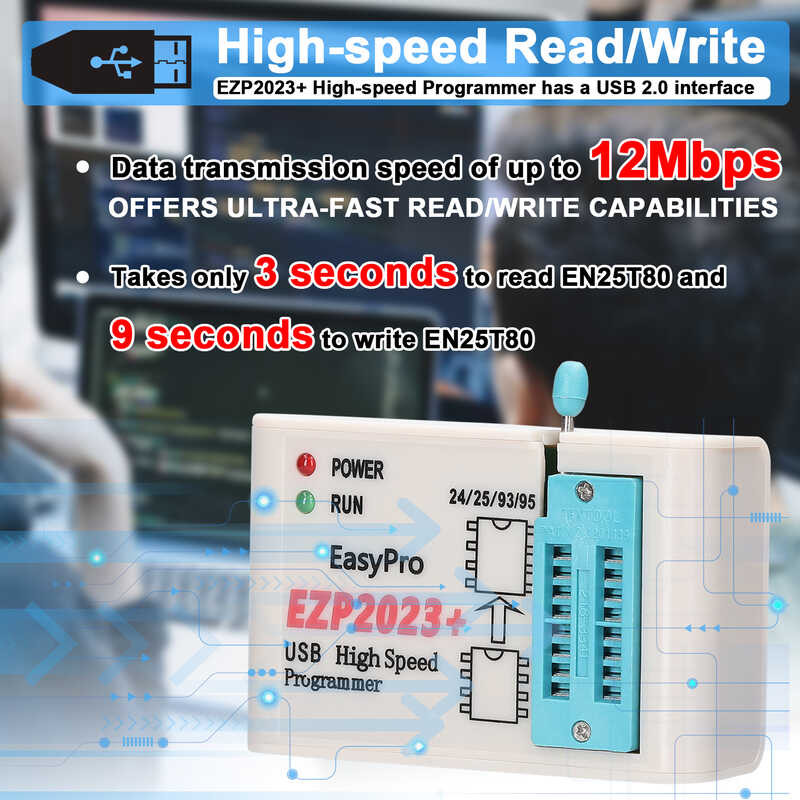 High-Speed EZP2023+ USB SPI 24/25/93/95 EEPROM 25 Flash Bios Chip port PC Programmer Firmware ...