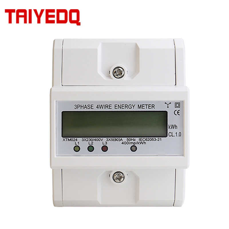 Watt Electronic Power Consumption Energy Meter Wattmeter kWh Din Rail 3 Phase 4 Wire 5-80A 380V ...