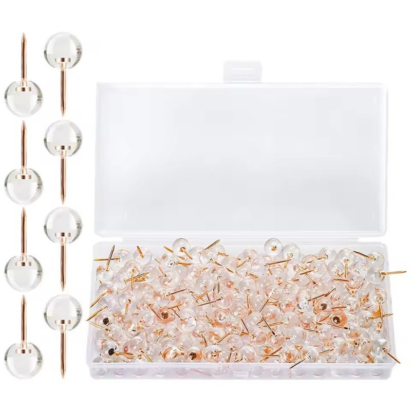 50Pcs/Box Plastic Transparent Spherical Metal Push Pins for Cork Board ...