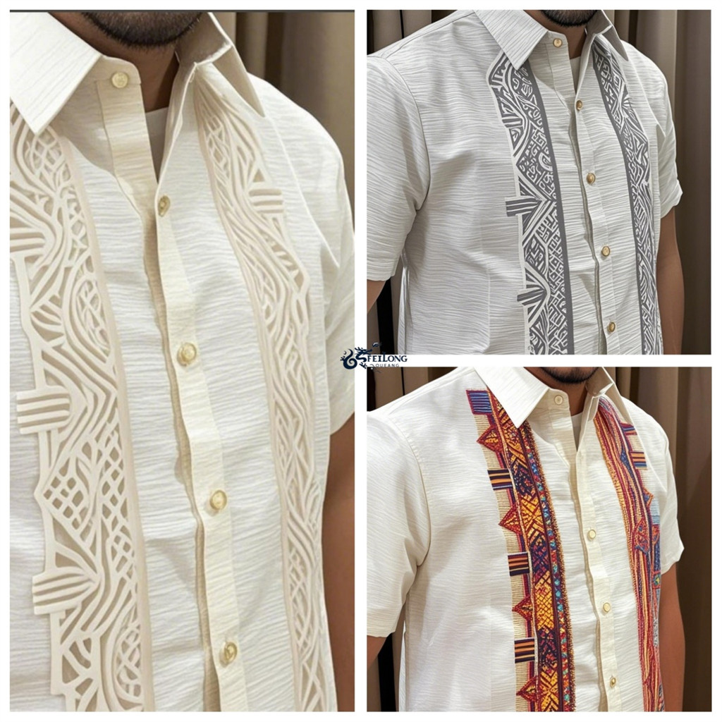 2025 new Pinya Jusilyn Polo Barong Short Sleeves Full Open Ethnic retro ...