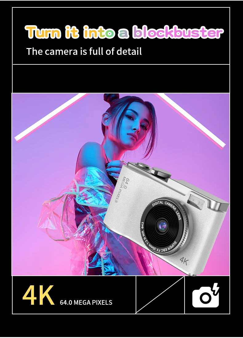 Digital Camera 4K HD Kid Camera 64MP Autofocus Vlogging Camera 2.4 inch ...