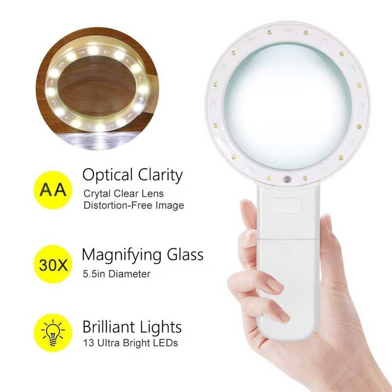 Illuminated 30X Large Handheld 12 LED Lighted Magnifier Glass Para Sa ...