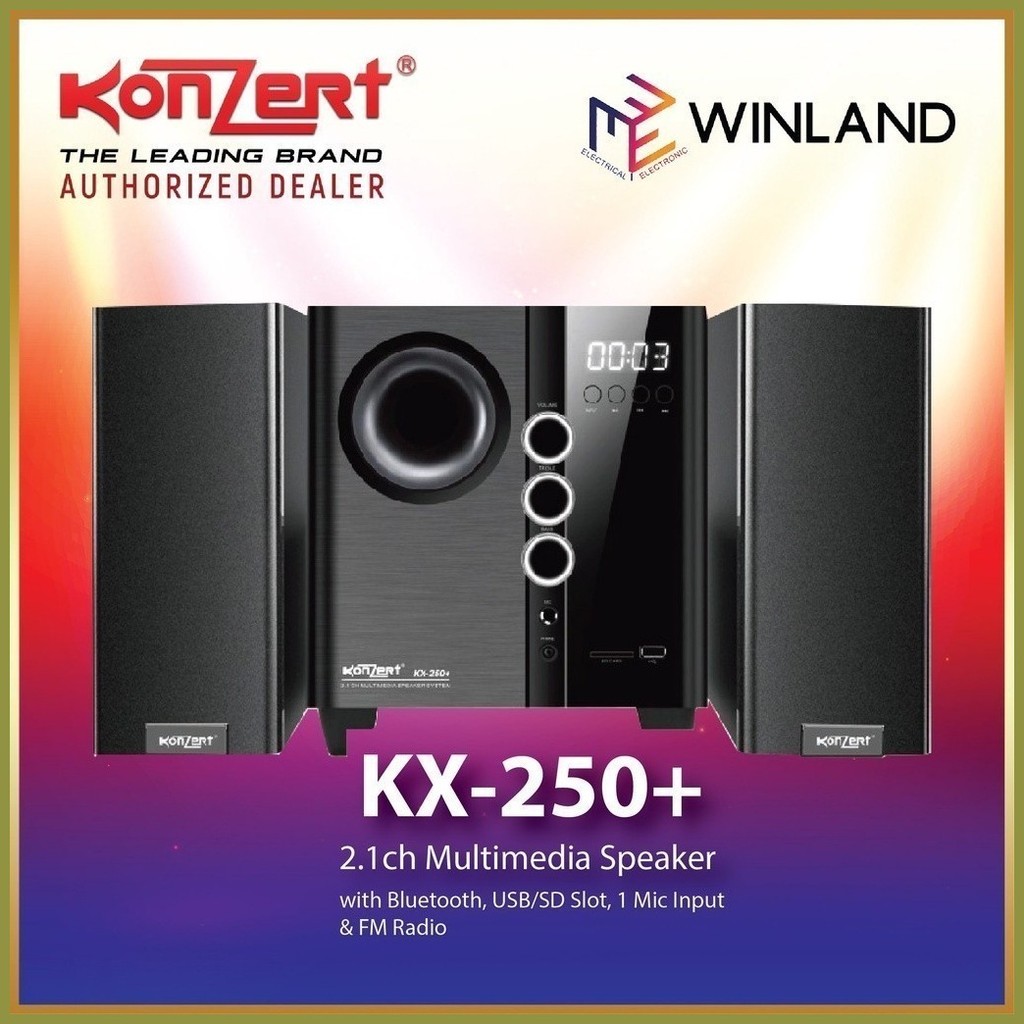 ∆ Konzert by Winland KX-250+ 2.1 Channel Multimedia Speaker System w/ Bluetooth, USB, SD, FM ...