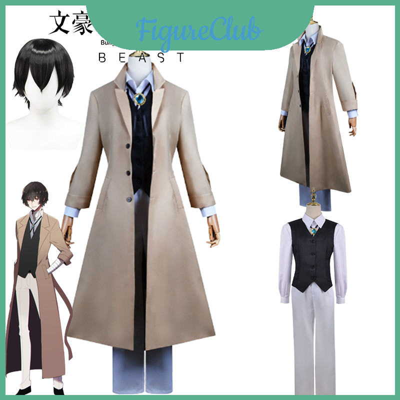 Vivid Osamu Dazai Cosplay Costume Set Wig Trench Coat Bungo Stray ...