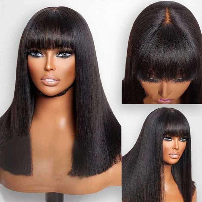 Fashion Wigs Peruvian Glueless Straight Human Hair With Bangs Fringe ...