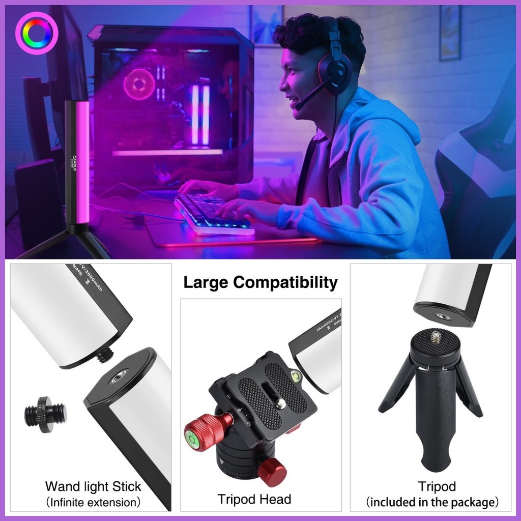 § ۞ 2in1 W200 LED RGB Handheld Video Light Stick Tube Light + Tripod ...