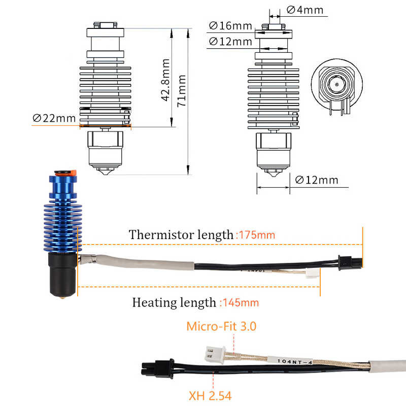60W 24V Hotend Kit For Voron 2.4 Prusa Ender 3 CR10 3S 3D Printer E3D ...