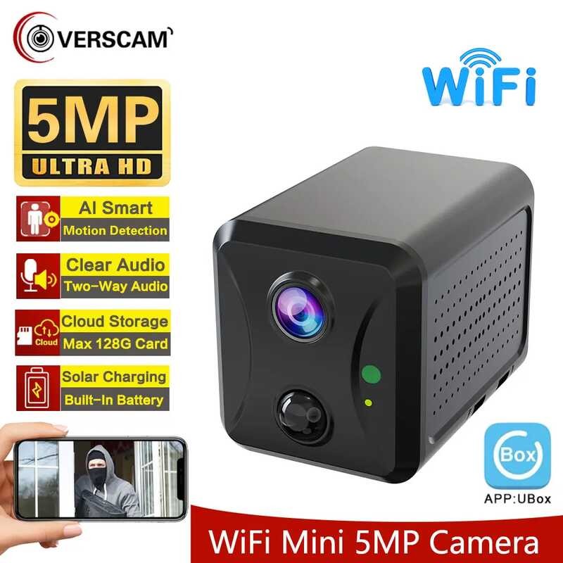 Mini Ubox IP Camera 5MP WiFi Solar Power Rechargeable Battery Indoor ...