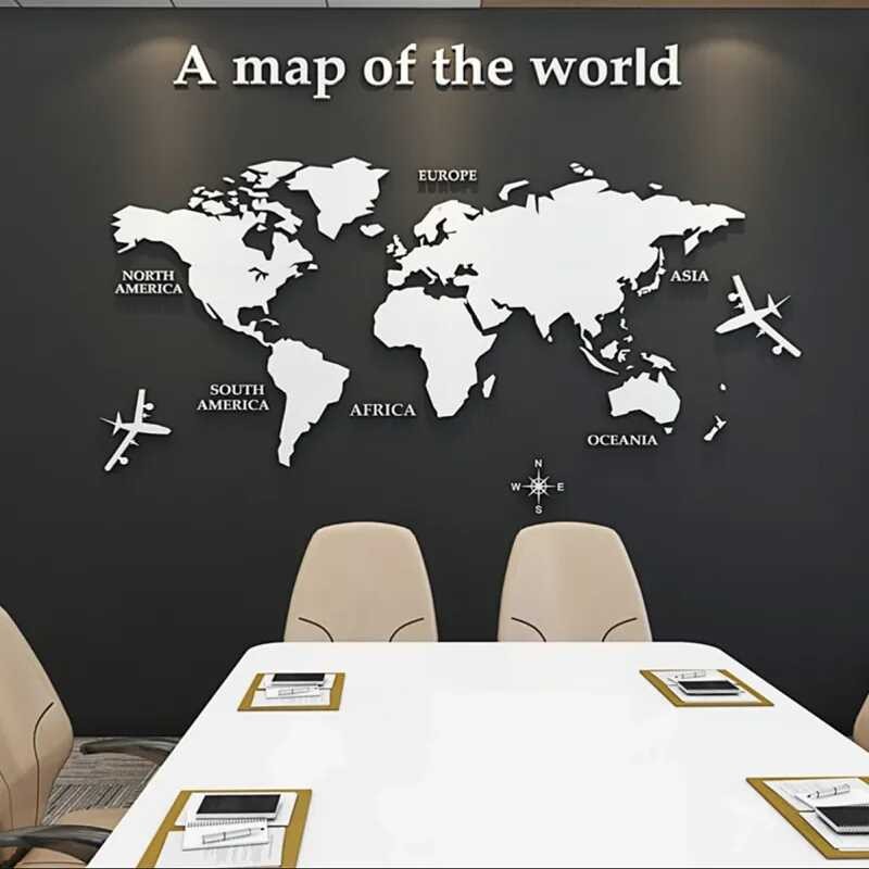 Version European 3D Acrylic World Map, Mirror Wall Sticker , Office ...