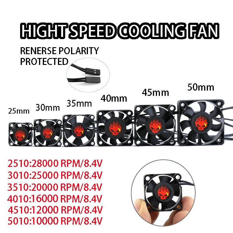 High-speed Cooling Fan 25mm 30mm 35mm 40mm 45mm 50mm For 1/10 RC Car ...