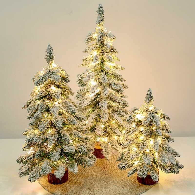 Mini c Pre Lit Artificial Tabletop Christmas Trees Snow cked Xmas Tree ...