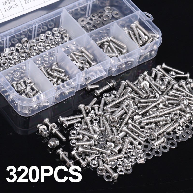M3 Stainless Steel Hexagon Hex Socket Screw Nut Set - Flat Round Caps ...