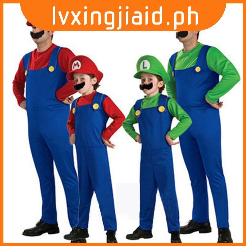Kids Adult Super Mario Bros Luigi Plumber Workman Halloween Cosplay ...