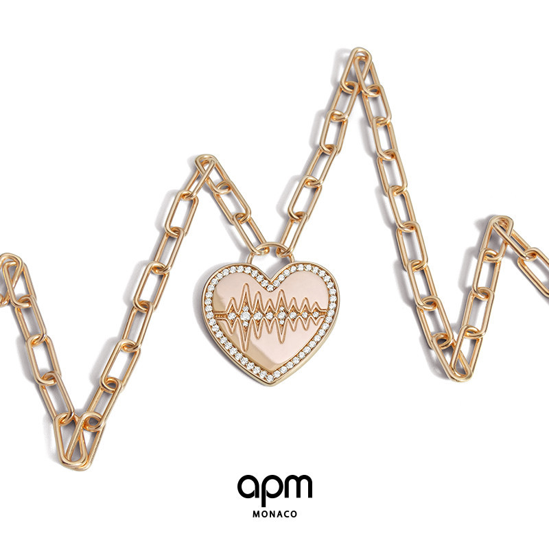 in stock APM Monaco pink gold beating heart necklace couple models 2021 ...