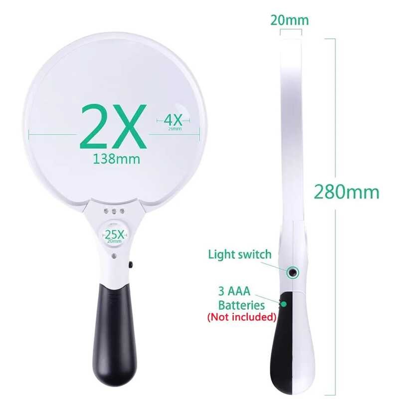 Magnifying Malaking Glass 2X 4X 25X Handheld Magnifier Na May 3 LED ...