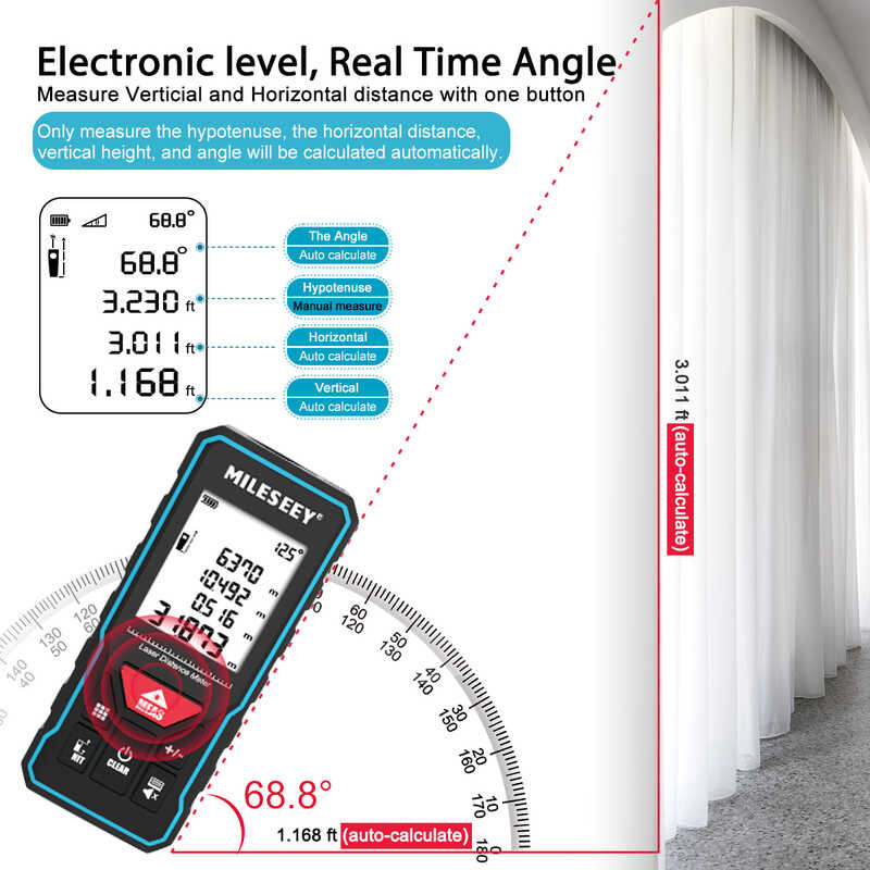 X6 MILESEEY Rechargeable Distance Meter 40M 60M 80M 100M Laser Tape ...