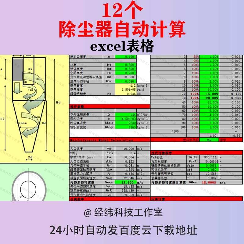 Automatic calculation formula for dust collector, Excel table, bag ...