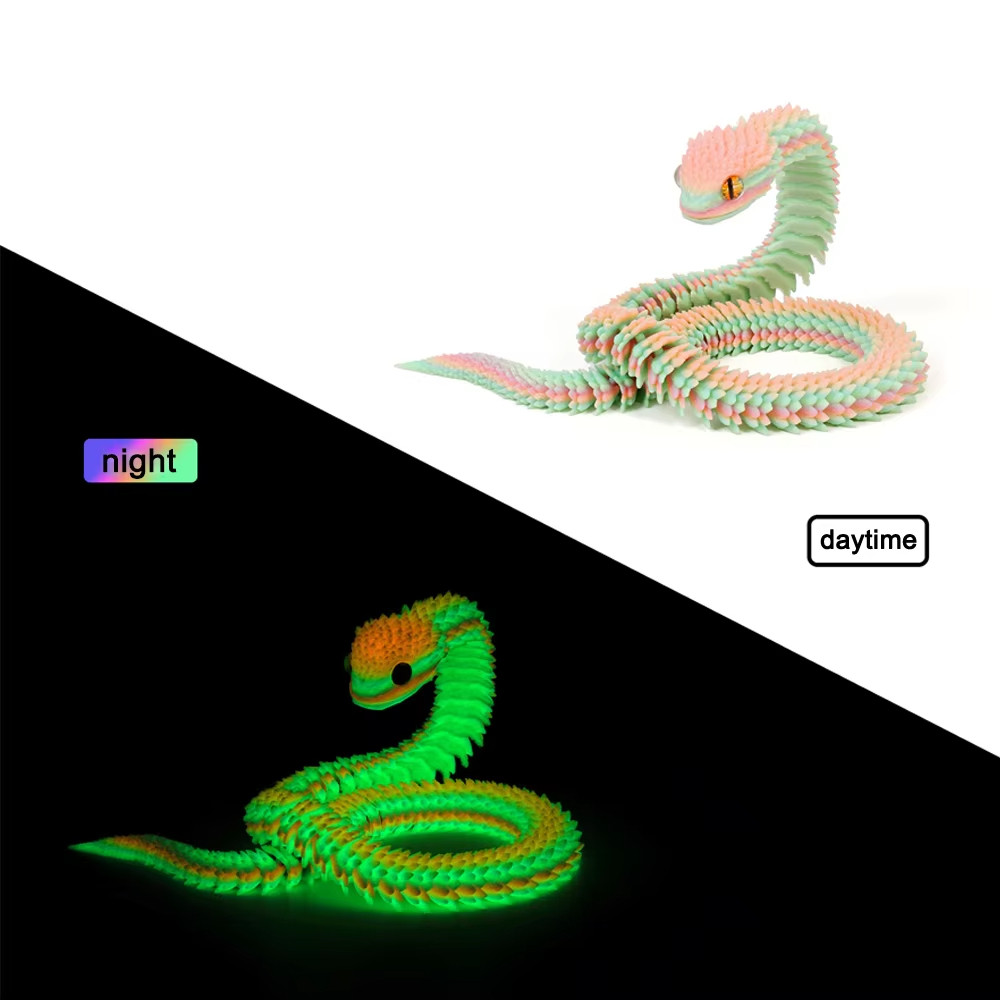 2PCS 3D Printed Snake,Luminous Desktop Ornaments,Movable Joint ...