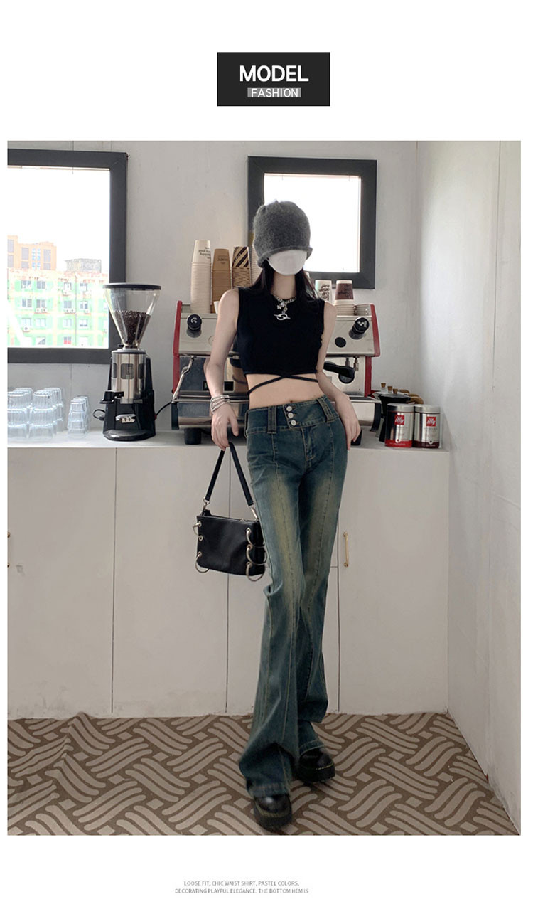 GDTIMA Retro Jeans Women High Waist Slim Wide Leg Dragging Pants ...