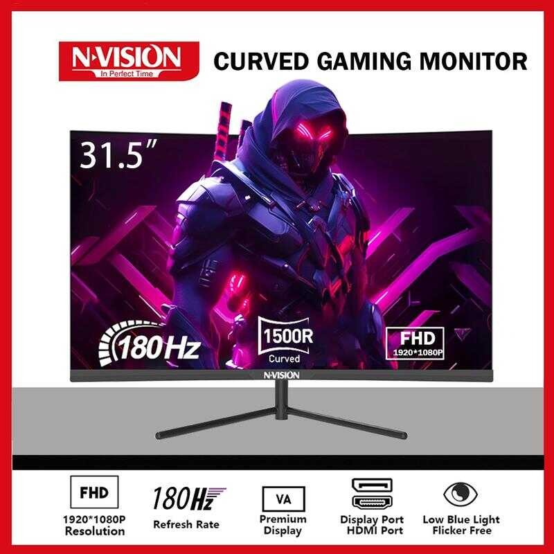 Nvision 31.5 Inch Curved Gaming Monitor 180Hz Frameless Full HD 1Ms RGB ...
