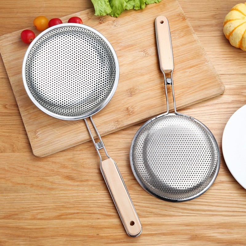 14cm Stainless steel heat-resistant wooden long handle filter basket ...