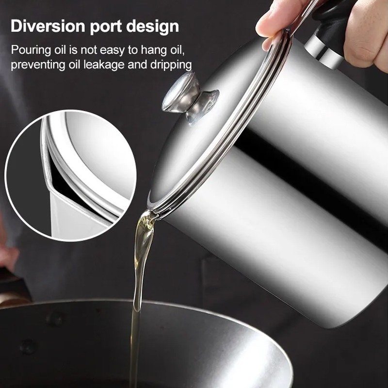 1.2/1.8L Stainless Steel Oil Strainer Tray Strainer Oil Pot with Lid ...