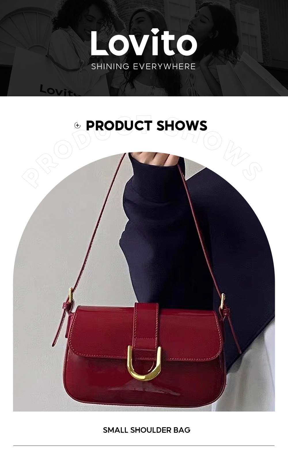 Lovito Women Elegant Small Shoulder Bag Plain Metal Bright Surface ...