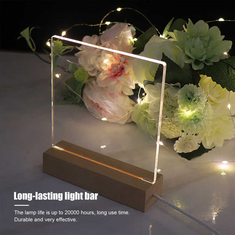 1-10Pcs LED Wood Display Crystal Lighted Stand Acrylic Plate USB Wooden ...