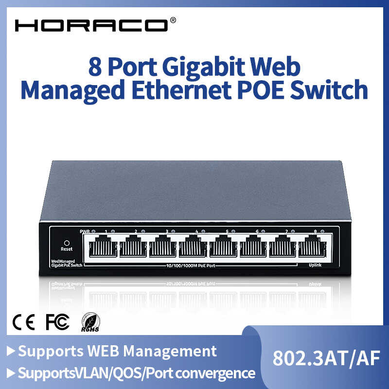 HORACO 8 Port Gigabit POE Switch Web Management 1000M Network Switcher ...