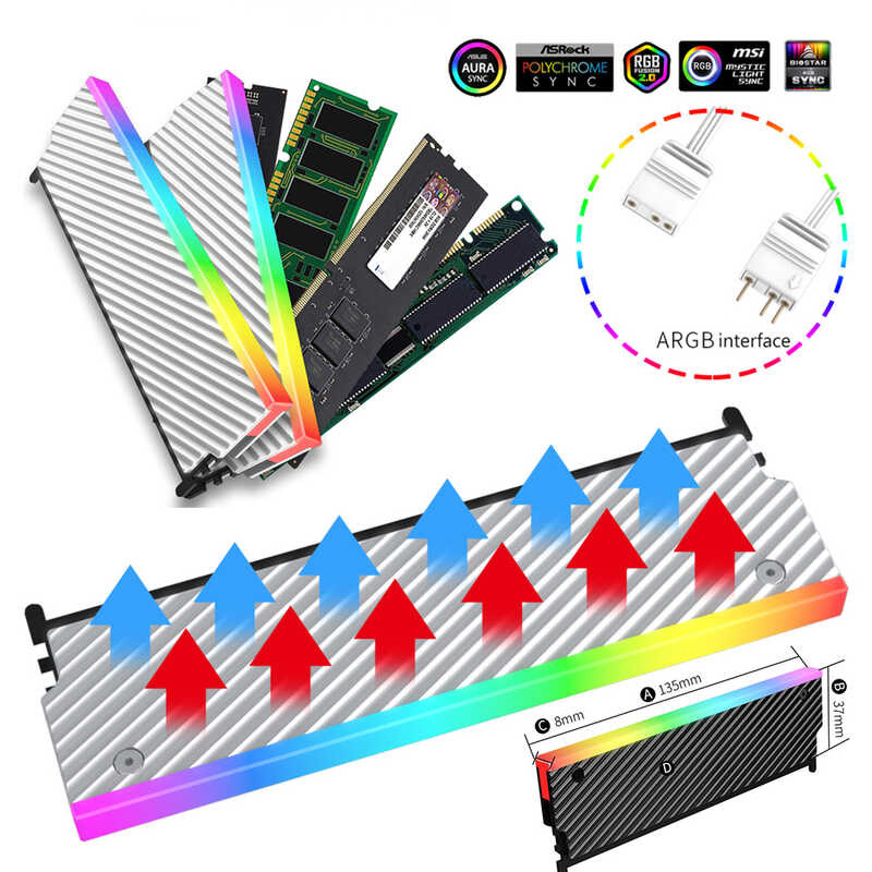 Sink Ram DDR4 DDR5 Heat Cooler Radiator 5V 3PIN ARGB AURA Sync Aluminum ...