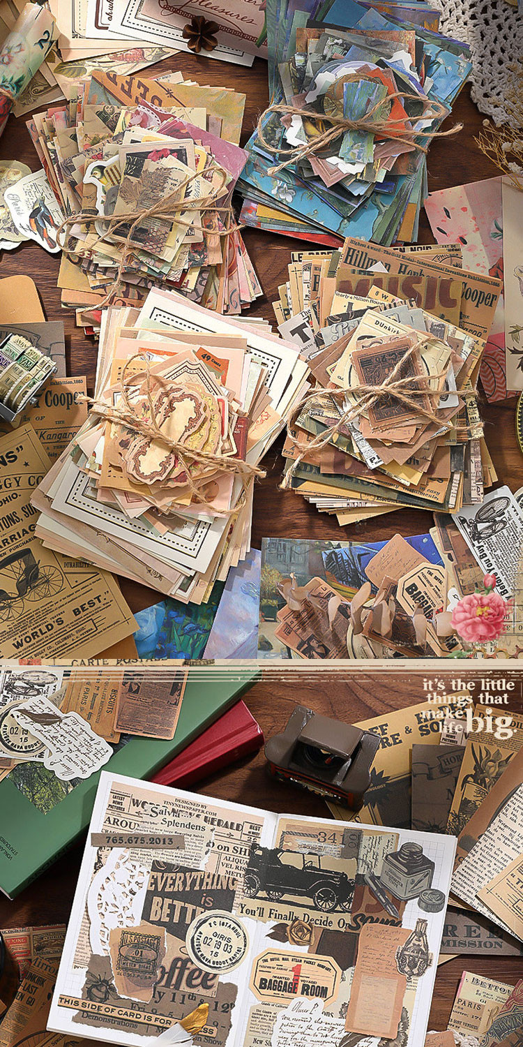 QOUZMO 100pcs/pack Vintage junk journal Material Paper[Memories Series ...