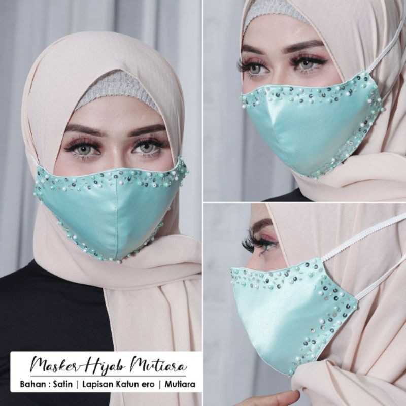 in stock Pearl Satin bridal Headloop Hijab Mask Luxury Graduation Party ...
