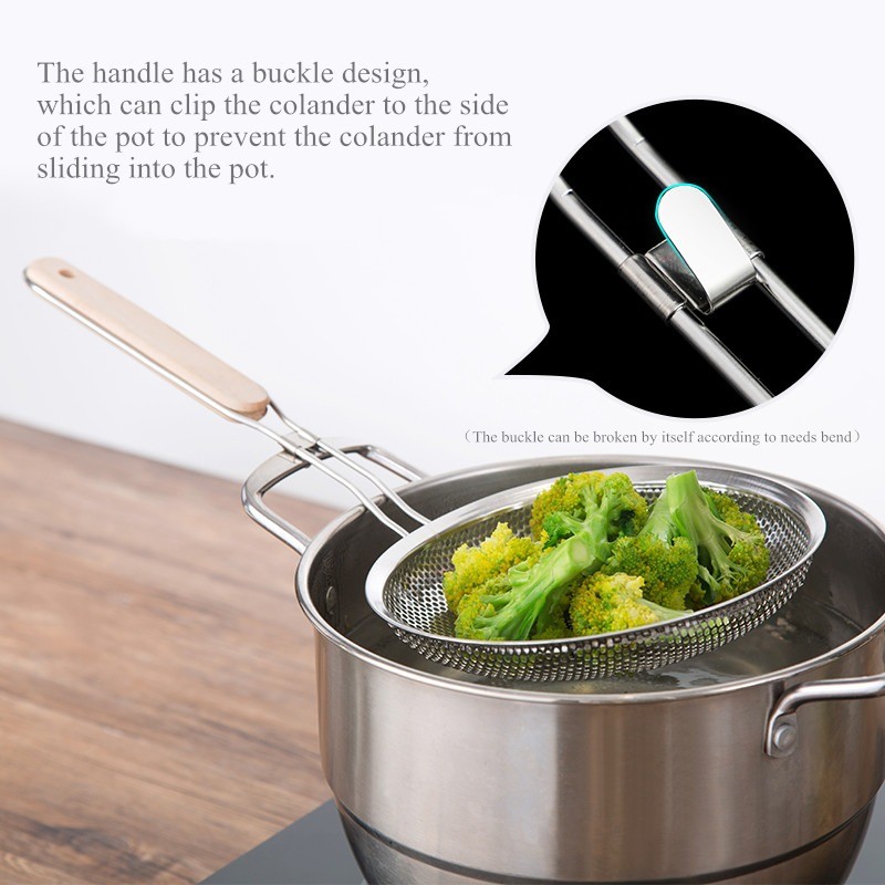 14cm Stainless steel heat-resistant wooden long handle filter basket ...