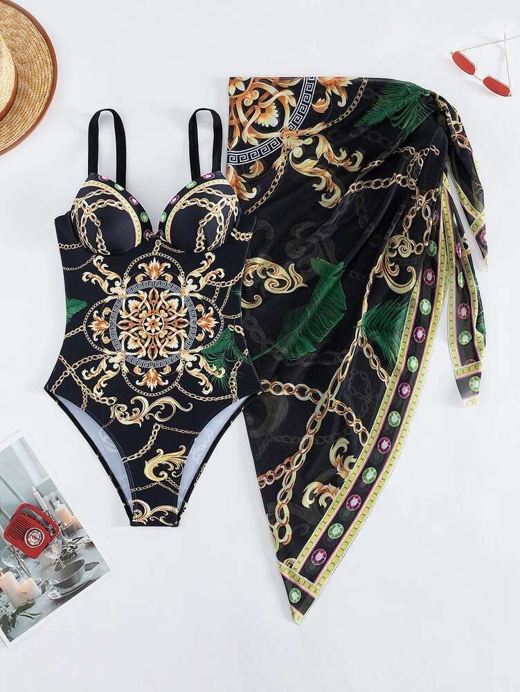 2024 swimwear Underwire Swimsuit One Piece + Mesh Cover Ups Women Sexy ...