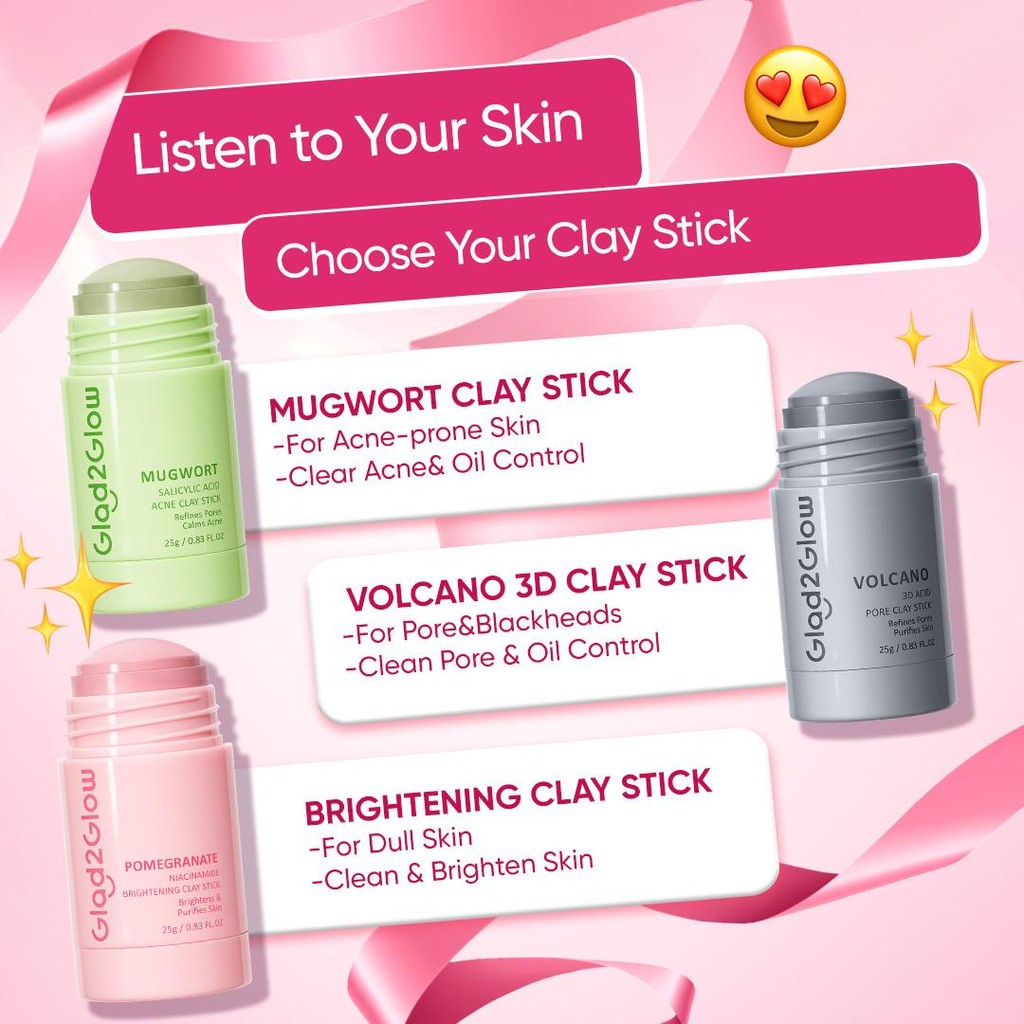 [G2G] Glad2Glow Pomegranate Niacinamide Brightening Clay Stick Mask for ...