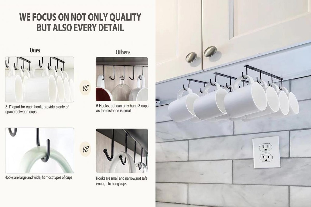 under Shelf Cup Hanger Rust-resistant Cup Rack under Cabinet Cup Holder ...