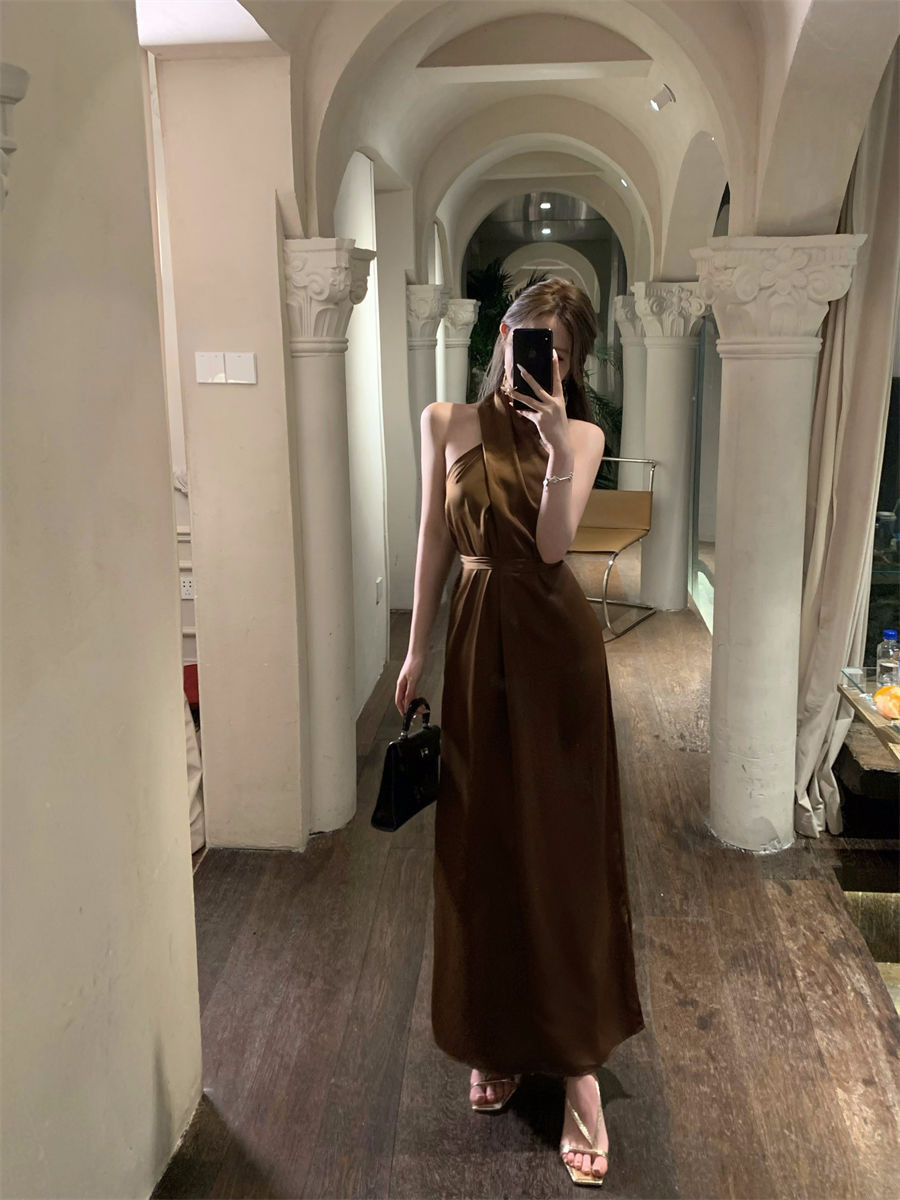 Mocha Mousse Dress Gown Pantone Color of Year 2025 Khaki Brown Elegant ...