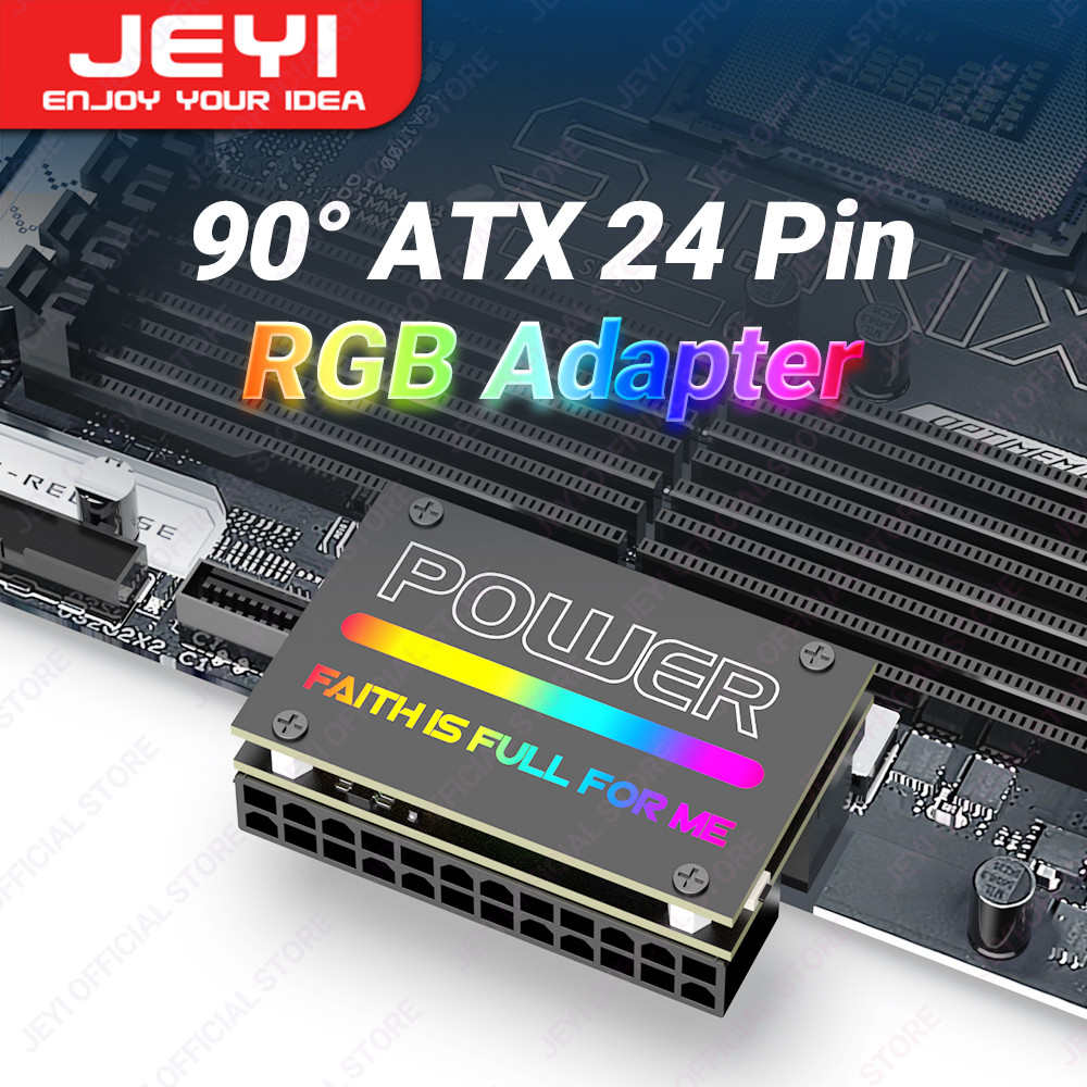 JEYI ATX 24Pin 90° RGB Adapter, 18 Light Modes Female to 24Pin Male 90 ...