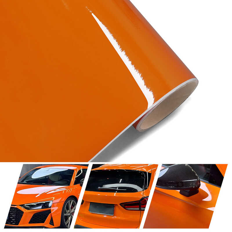4C High Glossy Orange Automotive Vinyl Wrap Sticker Adhesive With Air ...