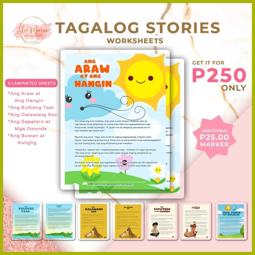 ♂ TAGALOG STORIES MAIKLING KWENTO WORKSHEETS Laminated Educational ...