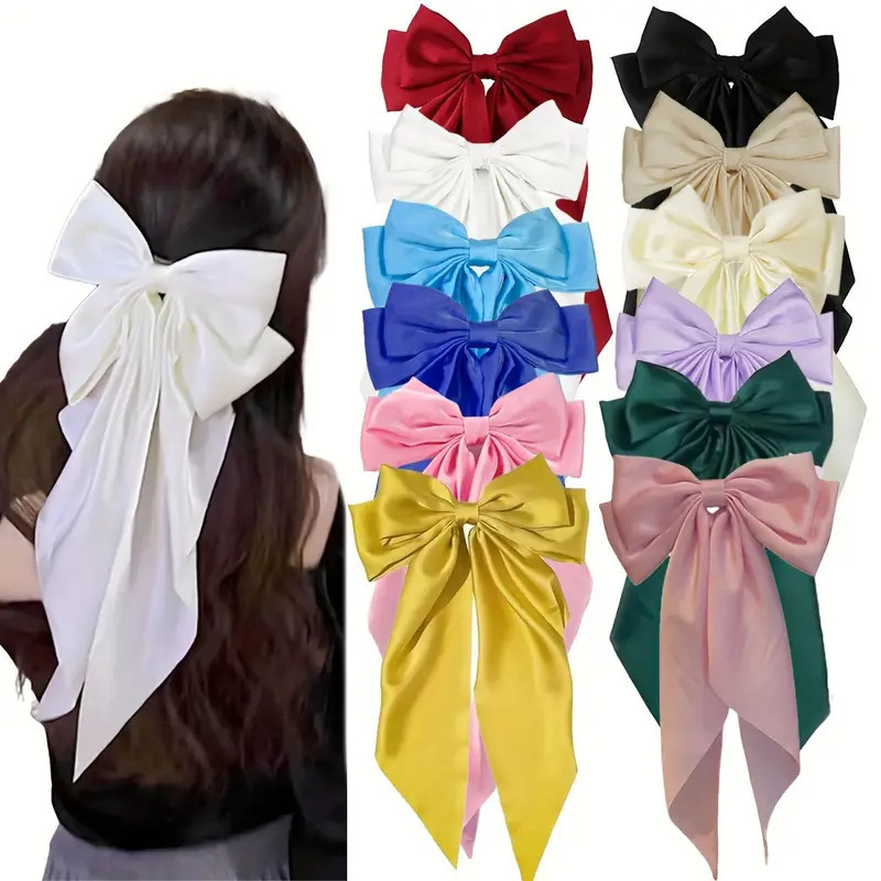 Elegant Long & Big Fashion Bowknot Hair Clip: Stunning Large Ribbon ...