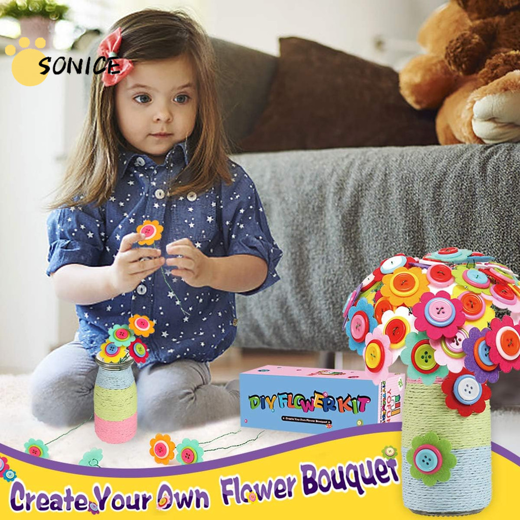 Flower Craft Kit For Kids Make Your Own Flower Bouquet With ButtonsDIY ...