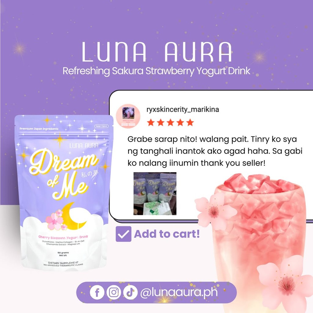 LUNA AURA Dream Of Me Cherry Blossom Yogurt Drink Collagen Drink Stem ...