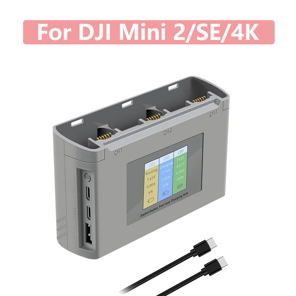 2/3-Way Hub For DJI Mini 4K/Mini 2/Mini SE Batteries Colorful Screen ...