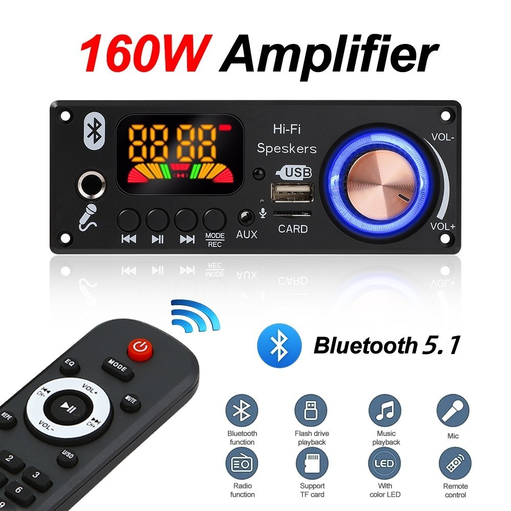 160W Amplifier Bluetooth 5.1 MP3 Decoder Board 2*80W Audio Player 12V ...