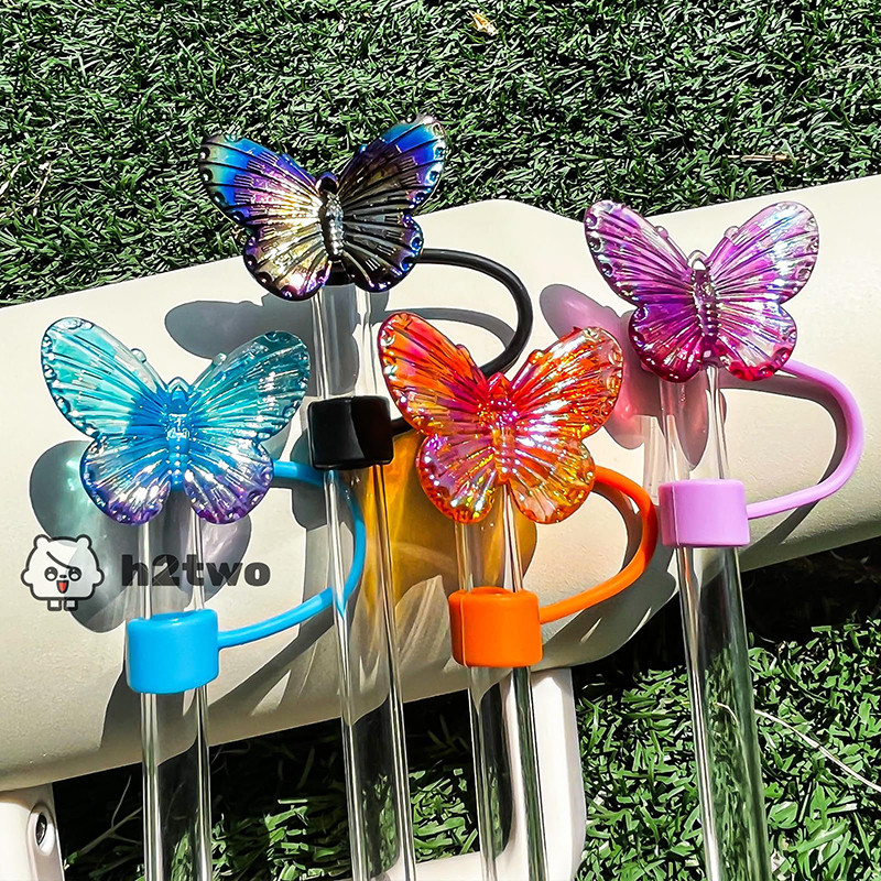 【Hot Sale】10mm Straw Cover Butterfly Straw Topper Resuable Silicone ...