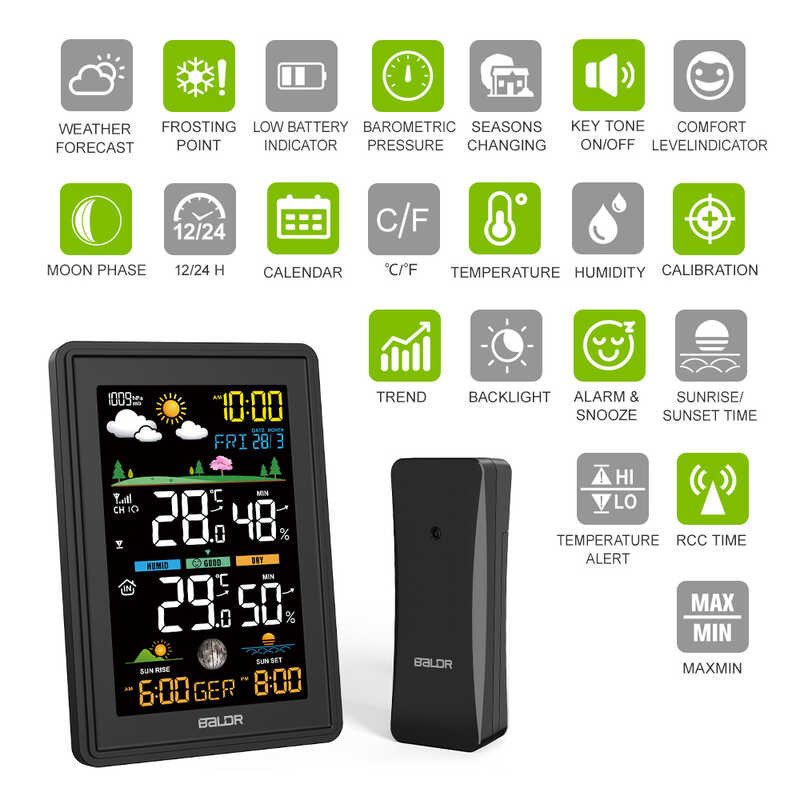 Wireless BALDR Digital Color Display Weather Station Clock Barometer ...